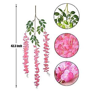 Shitime 12 Pack 43" Artificial Flower Wisteria Hanging Flowers, Vine Ratta Garlands for Home Party Wedding Garden Outdoor Office Wall Decoration. (Pink)