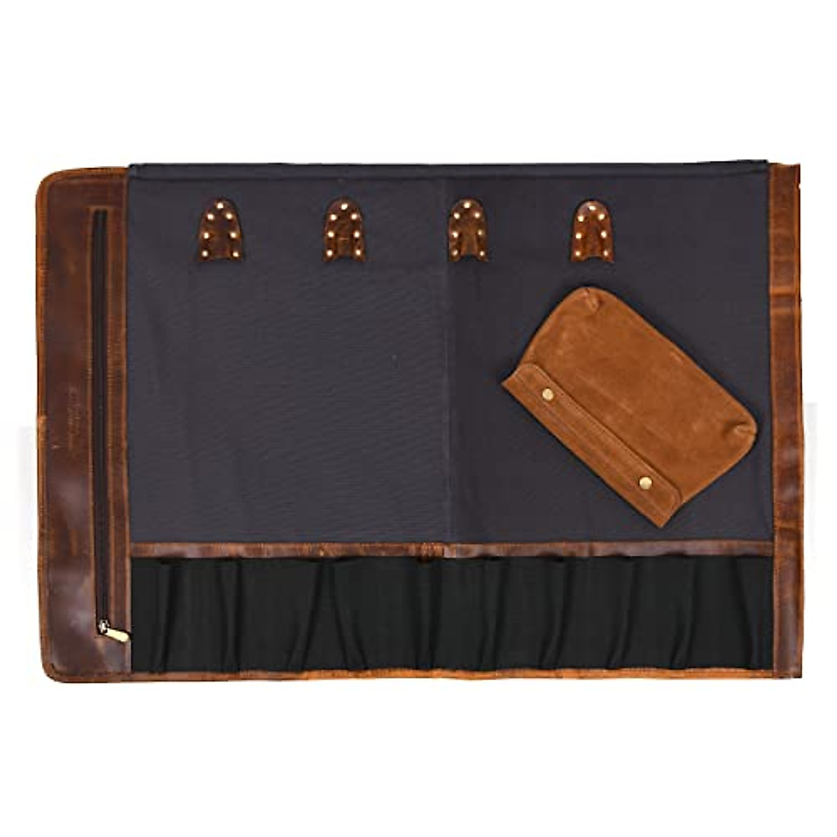 Leather Canvas Knife Roll Storage Bag Expandable 10 Pockets Detachable Shoulder Strap Travel-Friendly Chef Knife Case Roll By Aaron Leather Goods (Pittsburgh, Canvas Leather)