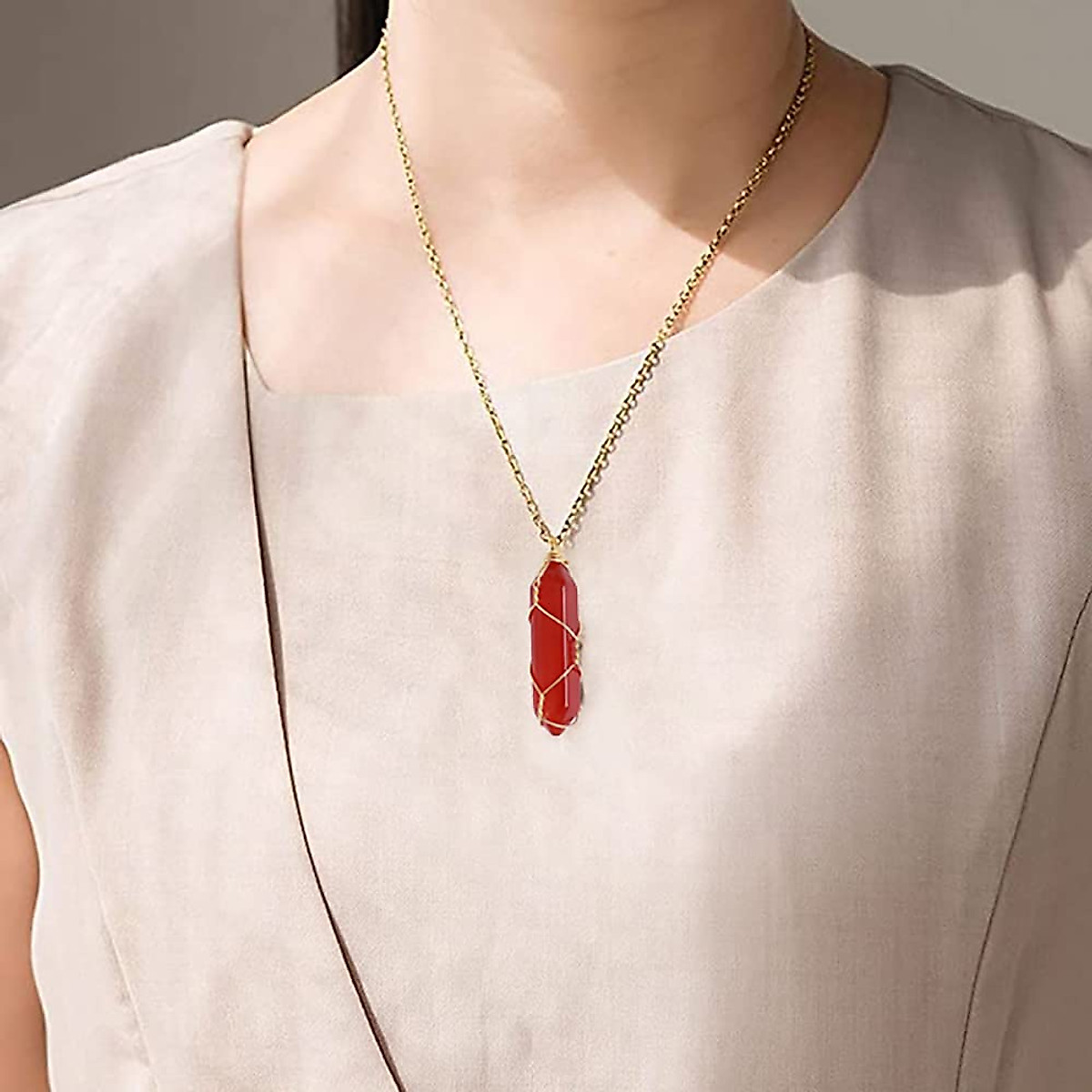 ZZ ZINFANDEL Carnelian Crystal Necklace Natural Carnelian Gemstone Necklace for Women Orange Carnelian Necklace Jewelry (Style5)