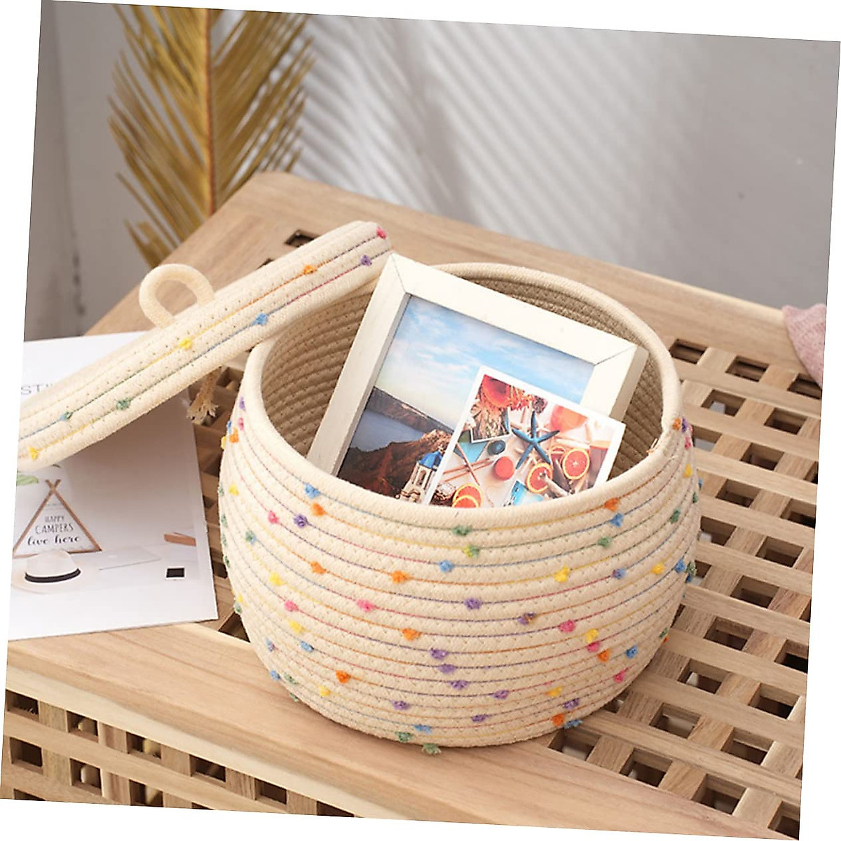 CHILDWEET Rope Storage Basket Round Storage Basket Small Baskets for Shelves Laundry Basket Woven Round Rattan Boxes Woven Storage Bin Rattan Storage Baskets Home Supplies Bedroom Organizer