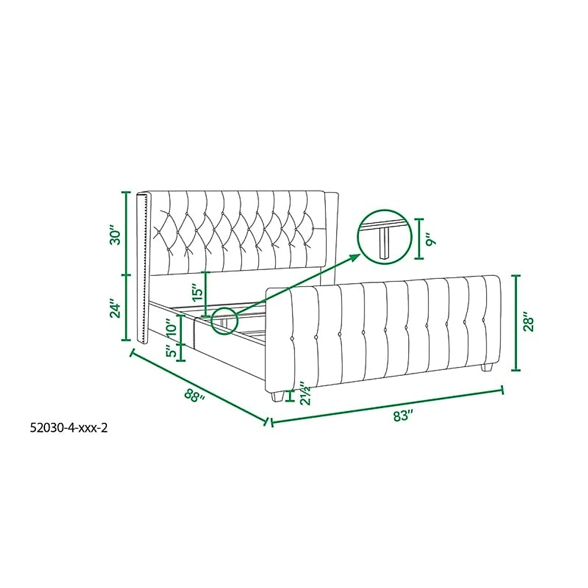 Jennifer Taylor Home David Collection Modern Upholstered King Size Size Bed Frame, Hand Tufted and Nailhead Trim, Dark Charcoal Grey