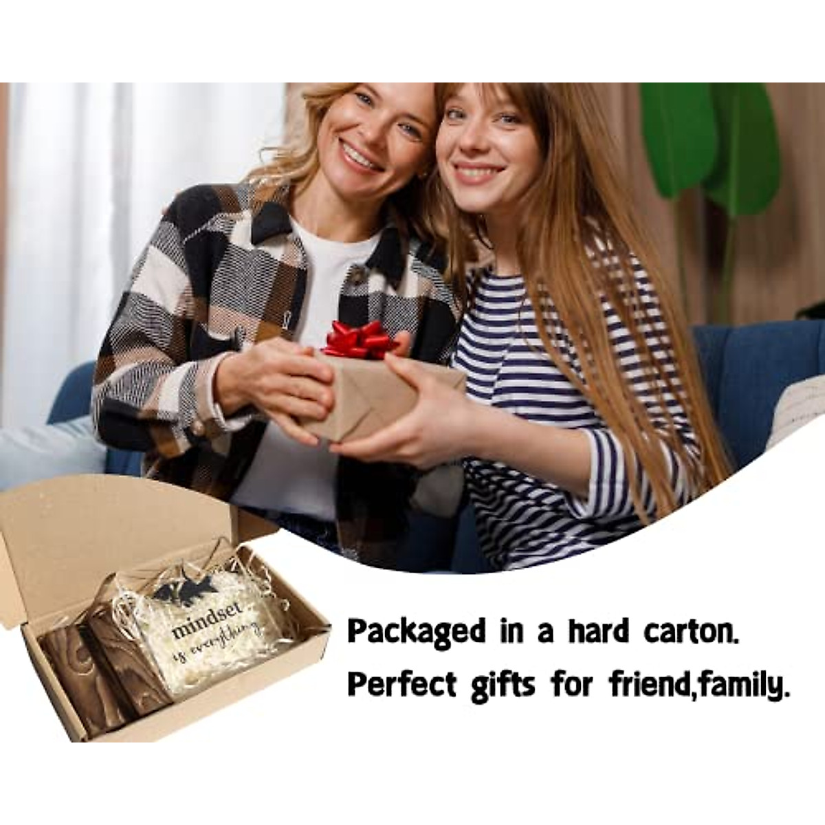 Mindset is Everything Inspirational Desk Decor, Motivational Black Decorative Signs with Wooden Base, Gifts for Student Coworkers Friends, Positive Quotes Sign for Home Office