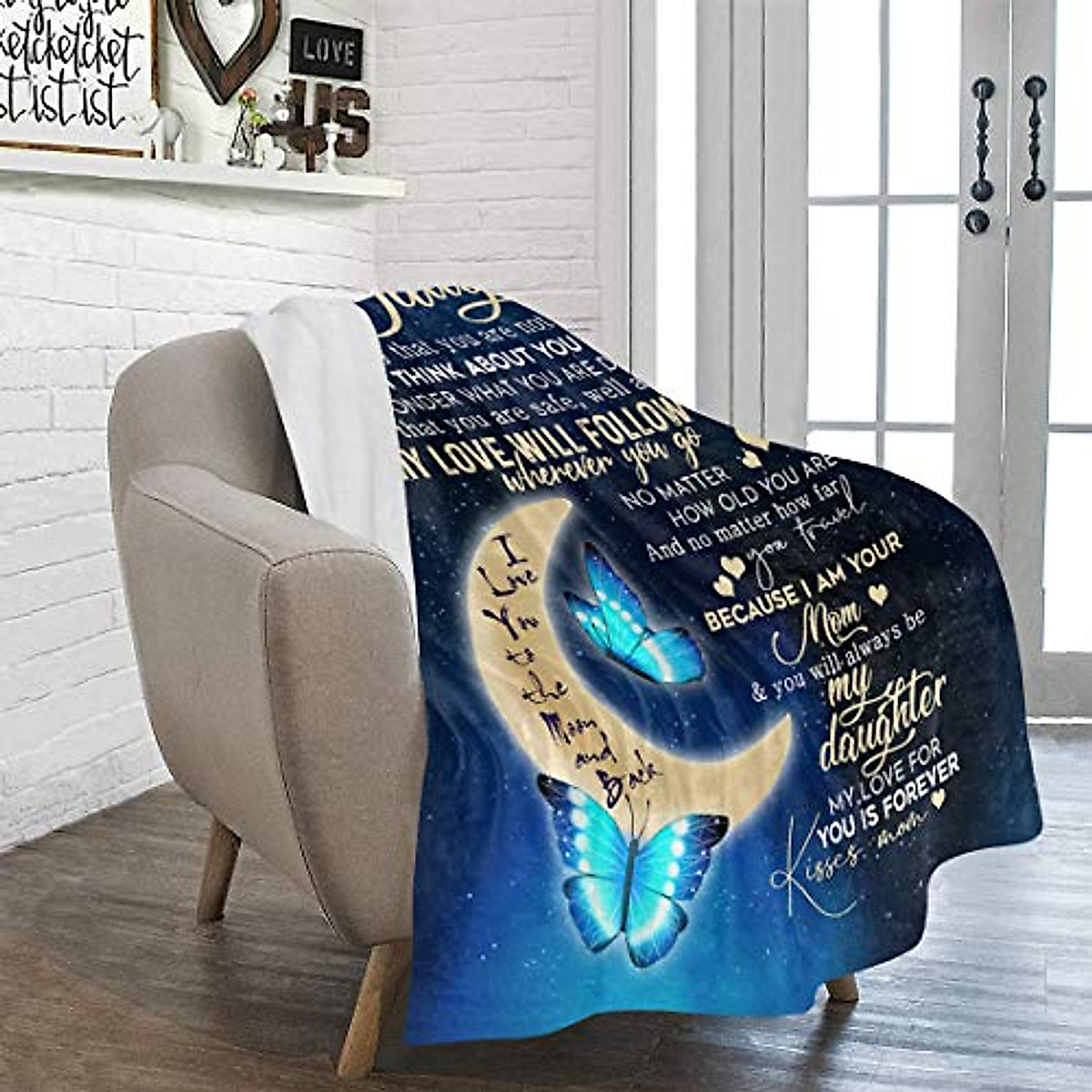 Personalized Fleece Blanket to My Daughter Everyday That You're not with Me I Think of You Best Gift for Daughter from Mom, Dad Great for Birthday Christmas Thanksgiving Graduation (Mom, Fleece)