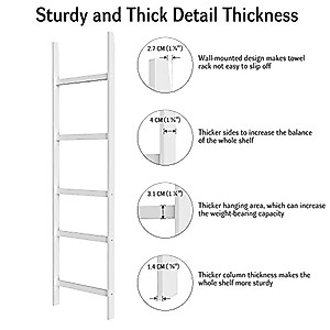 WTZ Blanket Ladder, 5-Layer Towel Racks, Blanket Holder with Anti-Slip Construction Home Decor, Decorative Blanket, Quilt, Towel, Scarf Ladder Shelves for Livingroom, Bedroom, Bathroom, White