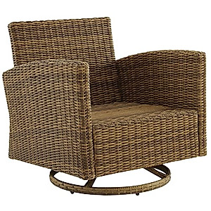 Crosley Furniture Bradenton Swivel Rocker Outdoor Chair, Wicker Patio Chairs for Porch, Deck, Balcony, Brown with Gray Cushions
