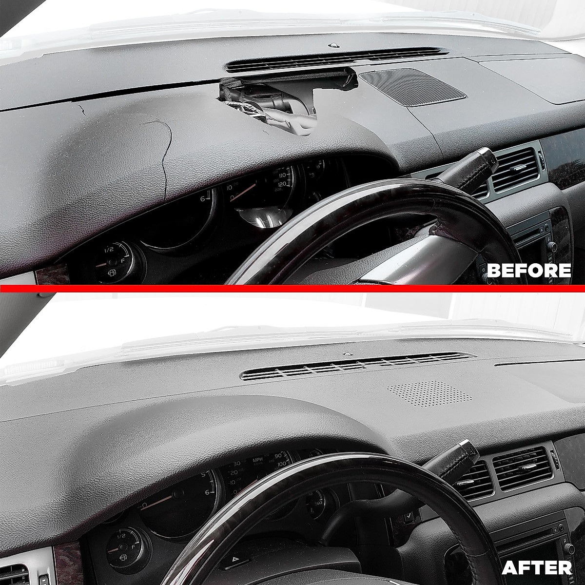 DashSkin Dash Cover Cap Compatible with 2007-2014 Tahoe Suburban Yukon Avalanche - Easy Cracked Dash Fix - w/Dash Speaker in Black (Single Glovebox Silverado/Sierra ONLY)