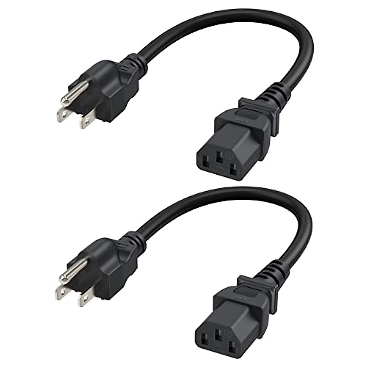 CableCreation [2-Pack 1 Feet 18 AWG Universal Power Cord for NEMA 5-15P to IEC320C13 Cable, 0.3M / Black