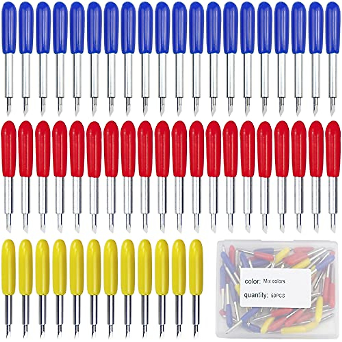 50Pcs Replacement Cutting Blades for Cricut Explore Air/Air 2/Air 3/Maker/Maker 3, Include 10Pcs Fine Point Blades, 20Pcs Standard Blades, 20Pcs Deep Point Blades Vinyl Cricut Replacement Blades