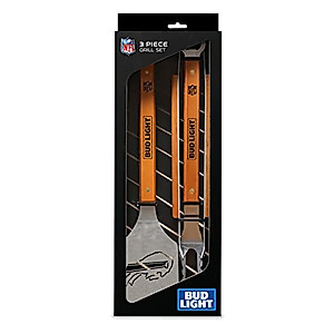 NFL & Bud Light Co-Branded 3 Piece BBQ Grill Set for Tailgating, Barbecue Parties and More for The Denver Broncos Fan Family: Spatula, Bottle Opener, Tongs and Fork - Made in The USA