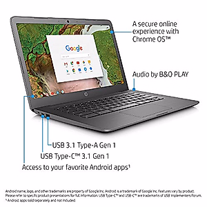 HP Chromebook 14-inch -Laptop -with 180-Degree -Hinge, Intel Celeron N3350 -Processor, 4 GB -RAM, 16 GB eMMC Storage, Chrome OS (14-ca020nr, Gray)