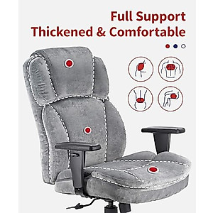 CLATINA Ergonomic Velvet Big Tall Executive Office Chair with Upholstered Swivel 400lbs High Capacity Adjustable Height Thick Padding Headrest and Armrest for Home (Grey)