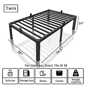ROIL 14 inch Twin Bed Frames with Headboard Hole and Round Corner Legs Mattress Retainers 3500LBS Heavy Duty Steel Slats No Box Spring Needed Platform Noise-Free Underneath Storage Easy Assembly