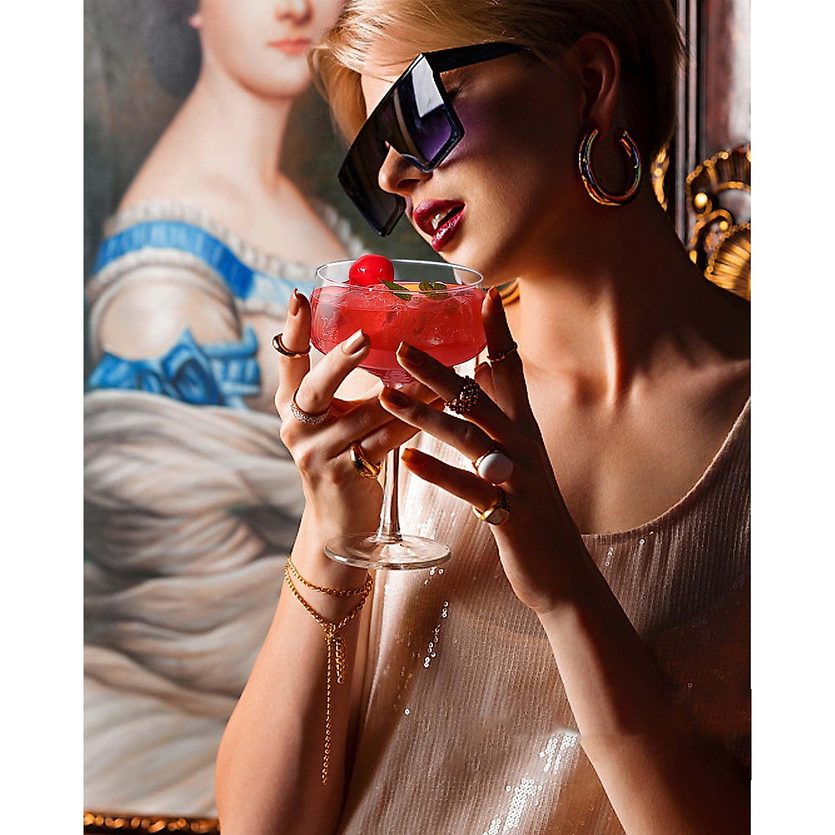 JBHO Martini Glasses and Champagne Flutes, Crystal Coupe Glasses Set of 4, Cocktail Glasses, Hand-Blown Champagne Coupe Glasses for Espresso Martini, Manhattan as Bar Glassware or Housewarming Gift