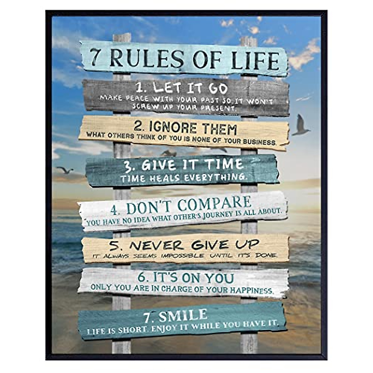 Inspiration Motivation Wall Art & Decor - 7 Rules Of Life Motivational poster 8x10 - Inspirational Gift for Woman Men - Positive Quotes Saying - Home Office Bedroom Living Room Beach House Wall Art