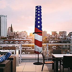 Daily Treasures American Flag Patio Umbrella Cover, 420D Oxford Fabric Umbrella Cover Waterproof with Telescopic Rod-Outside Parasol Cover Fits 8ft to 11ft Garden Outdoor Umbrella, Windproof Dustproof