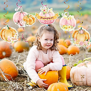 60 Pcs Little Pumpkin Hanging Swirls Autumn Thanksgiving Baby Shower Party Decoration a Little Pumpkin Is on Her Way Hanging Decor Pink Floral Pumpkin Ceiling Swirl for Fall Baby Shower Girl Birthday