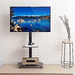 Rfiver Universal Swivel Mobile TV Stand Rolling Cart for 32-75 Inch Flat Screen TV Monitor, Tall TV Stand with Mount and Wheels Portable for Home Office, Max Vesa 600x400 mm