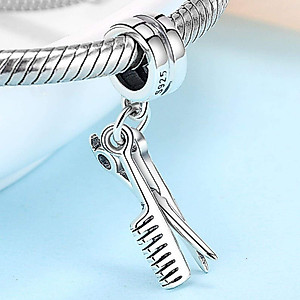 Hairdresser Hair Scissor Comb Salon Hairstylist Pendant Bead 925 Sterling Silver for Pandora & Similar Charm Bracelets or Necklaces
