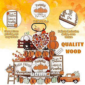 23-Piece Fall Tiered Tray Decoration Set - Thanksgiving Pumpkin Maple Leaf Truck Wooden Sign Rustic Farmhouse Tray Decoration Tabletop Sign Holiday