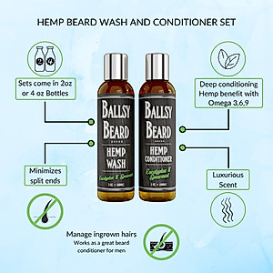 Ballsy Beard Wash Shampoo & Conditioner Set for Men 2 Piece Travel Size Hair Shampoo (Eucalyptus Spearmint, 2 oz)