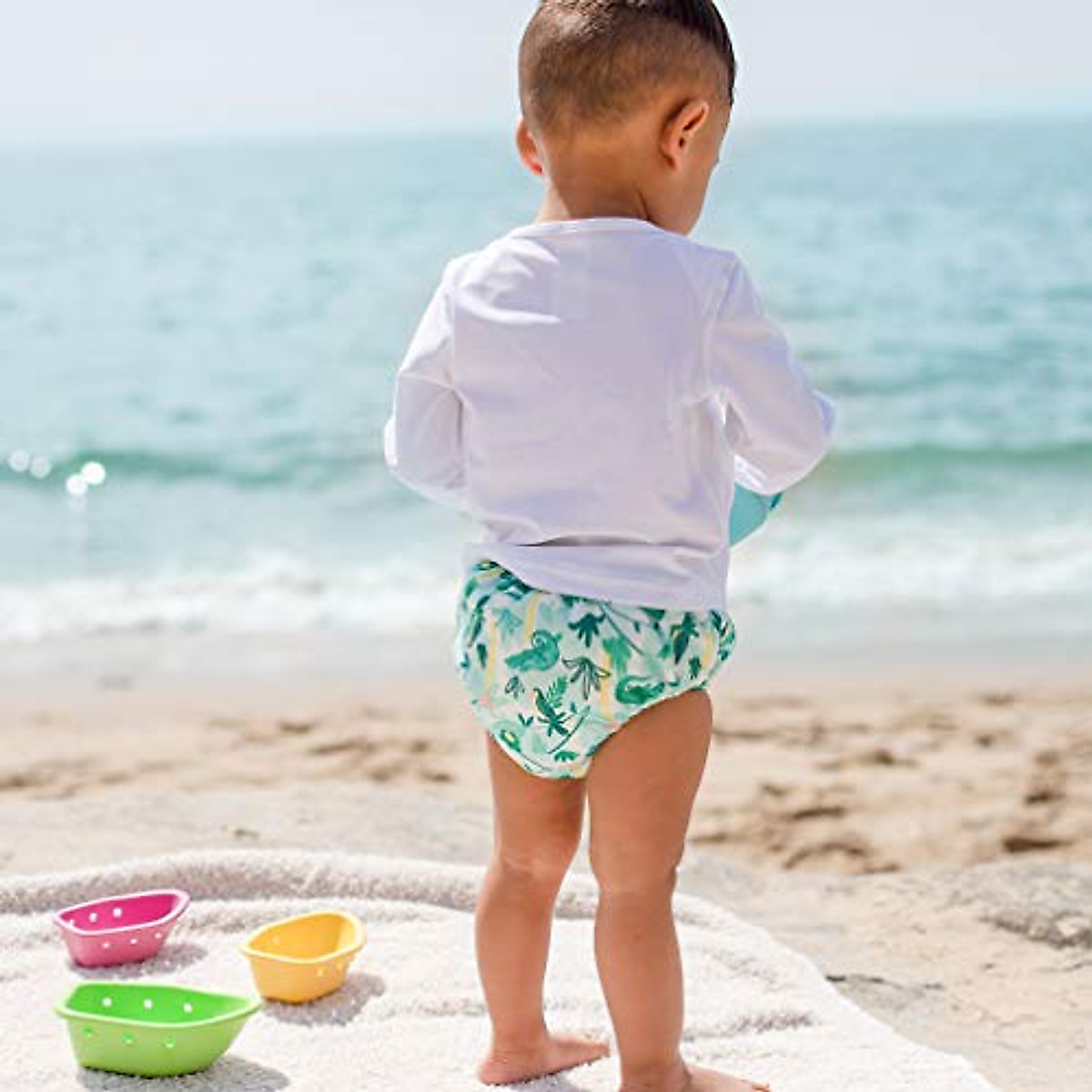 i Play Boys Reusable Absorbent Baby Swim Diapers Green Tropical Jungle 3T