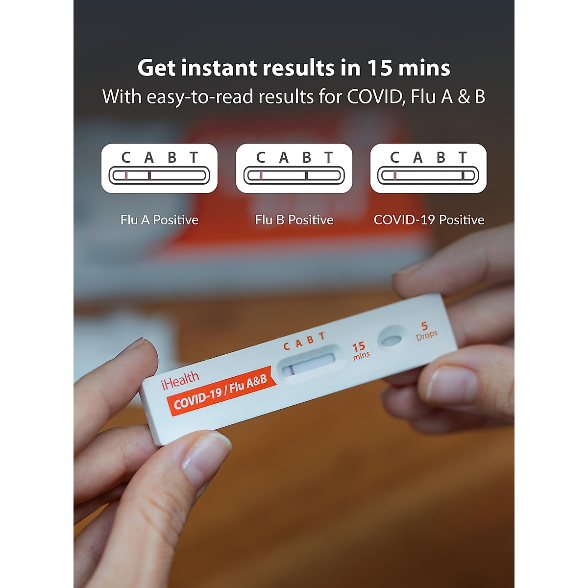 iHealth COVID-19, Flu A&B 3-in-1 Antigen Rapid Test, Results in 15 Minutes, FDA Authorized OTC Flu & COVID Home Test, with Non-invasive Nasal Swab, Easy to Use & No Discomfort (1 Pack, 2 Tests Total)