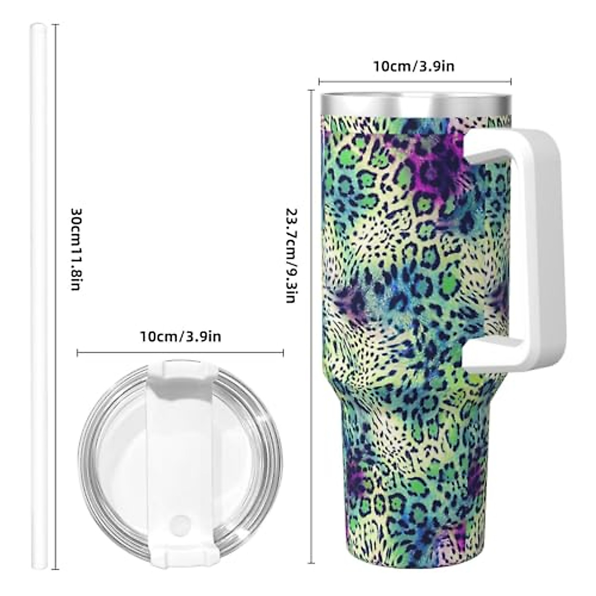 HULIBIN Green Leopard Print Double Deck Stainless Steel Travel Coffee Cup With Lid 40 Oz Ice Bully Cup