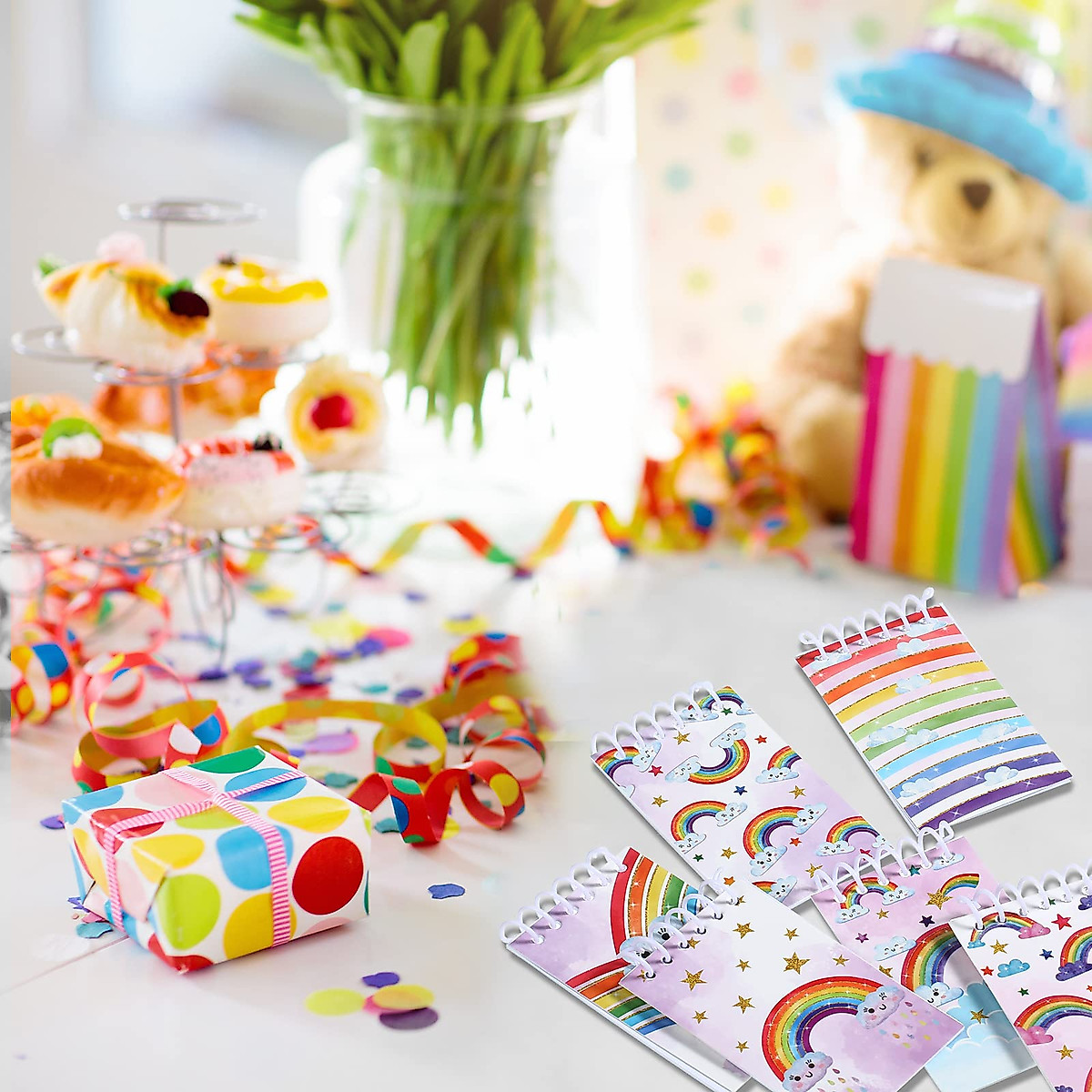 24 Pcs Mini Rainbow Notebook Party Favors Rainbow Mini Notepads 2.36 x 3.94 Inch Rainbow Spiral Notebook Bound Memo Note Books for Kids Back to School Office