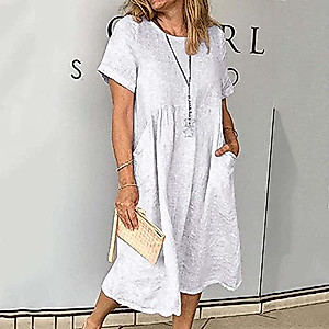 DUOWEI Underneath Clothes Women's Sleeve Pockets Soild Short Loose Casual Dress O-Neck Womens Graphic Long Sleeve T Shirts