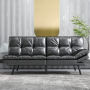 FONTOI Futon Sofa Bed Memory Foam Couch Sleeper Daybed Foldable Convertible Loveseat, Black
