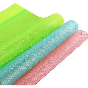Cabinet Shelf Drawer Liner, 3 Rolls Refrigerator Pad EVA Mat Non-Adhesive Water-proof Non-Slip for Drawers, Shelves, Cabinets, Storage, Kitchen, Fridge - Washable, Durable, Strong (17.7"×59"×3)