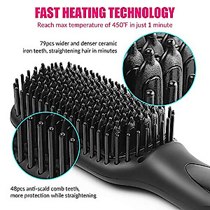 JUMPHIGH Hair Straightener Brush, Ionic MCH Ceramic, Anti-Scald, Auto Temperature Lock, Portable, Dual Voltage for Home and Travel