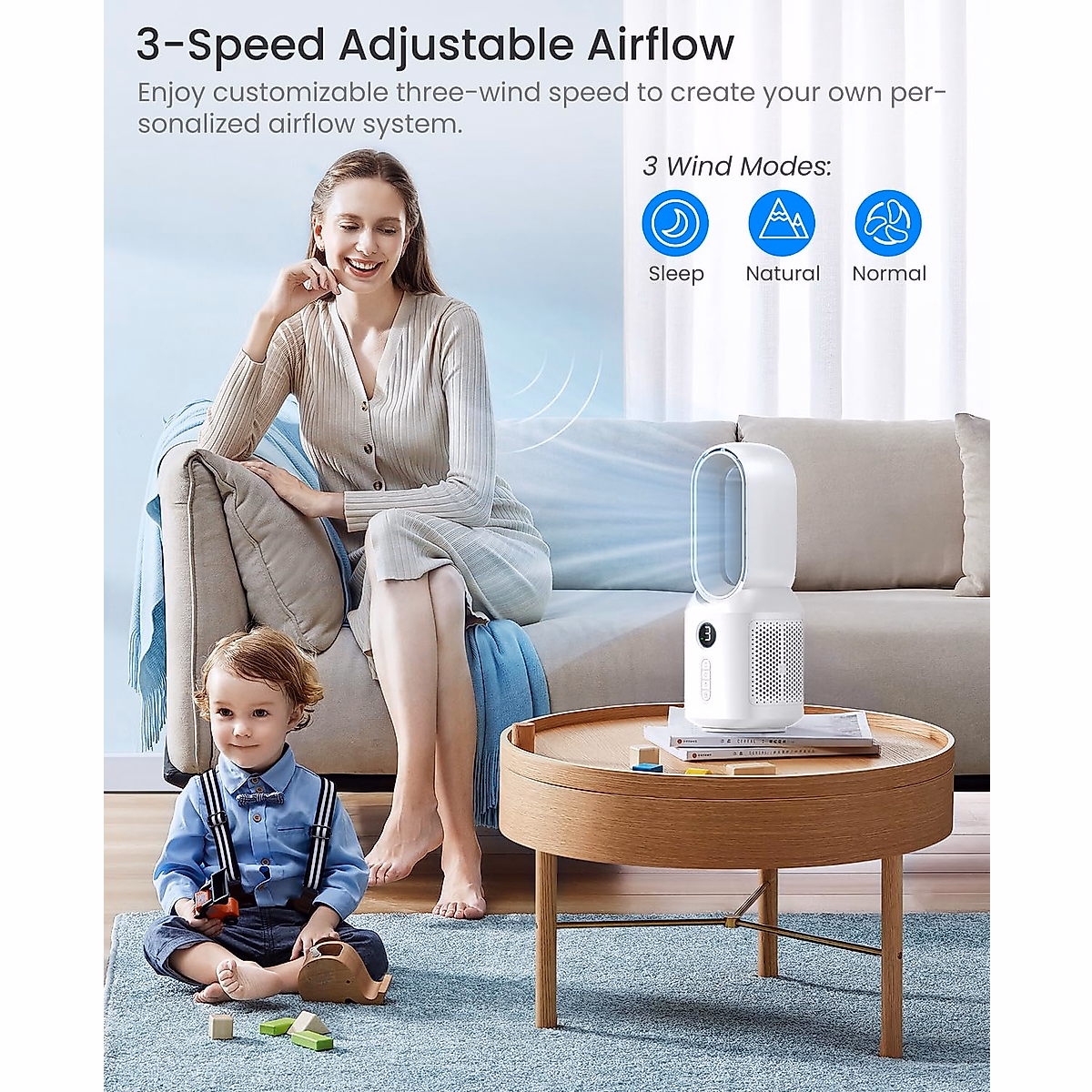 let'me Desk Fan, 106° Oscillating Fan for Indoors,Bladeless Fan with 3 Speeds, Small Office Fan with LED Light, 13 Inch Personal Small Fan for Bedroom Home Office Desktop