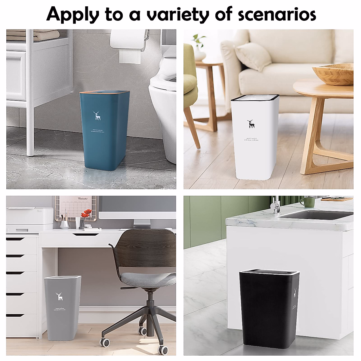 XPIY Trash Can with Lid, 2 Pack 4 Gallons/15 Liters Garbage Can with Press Top, Small Trash Can Dog Proof, Plastic Trash Bin, Waste Basket for Bathroom|Kitchen|Bedroom|Office (2, Black)