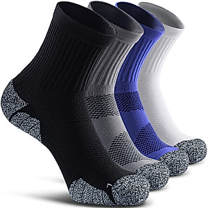 CWVLC Unisex Cushioned Compression Sport Quarter Socks, 4-pairs (Black2,Grey2,Royal Blue2,White2), M