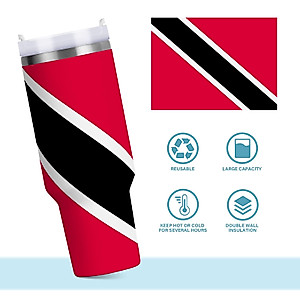 ODAWA Large Travel Insulated Tumblers with Handle and Straw Lid, Trinidad Tobago Flag Spill Proof Tumbler with Straw Stainless Steel Tumblers