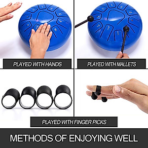 Steel Panda Drum Tank Drum Standard 11 Key 11 Notes 10 Inch Percussion Instrument with Drum Mallets and Carry Bag (10 inch, Blue)