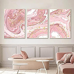 Pink Marble Canvas Wall Art Pink and Gold Abstract Art Gold Foil Artwork Gold Glitter Art Blush Pink Glitter Pictures Pink Gold White Painting Modern Abstract Marble Art Prints 16x24inchx3pcs No Frame