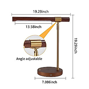Myhaptim LED Wood Grain Desk Lamp with Wireless Charger, Desk Lamps for Home Office with USB Charging Port, Touch Control Desk Light Adjustable, Eye-Caring Office Lamp with Night Light