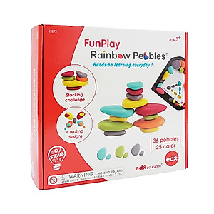 Rainbow Pebbles FunPlay Activity Set - 36 Sorting and Stacking Toys + 50 Activities + Messy Tray p- - Homeschool Kit for Kids