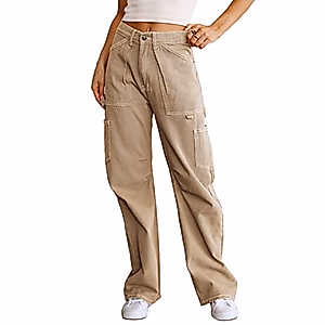 Dokotoo Lounge Women's Pants 2023 Palazzo Dress Pants for Women High Waisted with Pockets Jogger Stretchy Y2K Cargo Pants Khaki