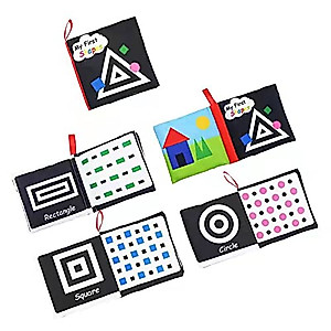 4 Crinkle Book Baby Toy High Contrast Black and White Newborn Book Soft Cloth Book Touch and Feel Sensory Fabric Book Soft Tip Book Early Education Learning Books Toy for 3 6 12 Months