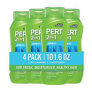 Pert Anti-Dandruff 2 in 1 Shampoo and Conditioner - Advanced Shampoo Conditioner with 2 Percent Salicylic Acid - Dandruff Shampoo with Zinc - 25.4 oz 4 Pack