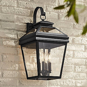 John Timberland Stratton Street Traditional Outdoor Wall Light Fixture Textured Black Lantern 22" Clear Glass for Exterior House Porch Patio Outside Deck Garage Yard Front Door Garden Home