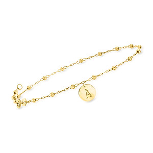Ross-Simons Plain - Italian 14kt Yellow Gold Disc Charm Bead Station Anklet. 9 inches