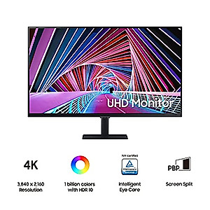 SAMSUNG 32” S70A Series 4K UHD (3840x2160) Computer Monitor, HDMI, DisplayPort, HDR10 (1 Billion Colors), 3-sided border-less, TUV-certified Intelligent Eye Care, LS32A700NWNXZA