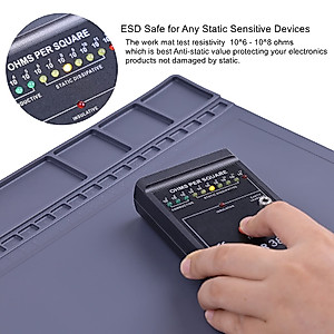 Anti-Static Mat ESD Safe for Electronic Includes ESD Wristband and Grounding Wire, HPFIX Silicone Soldering Repair Mat 932°F Heat Resistant for iPhone iPad iMac, Laptop, Computer, 15.9” x 12” Grey