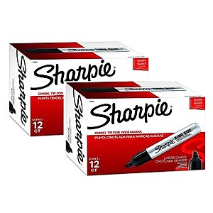 2 Pack 15001 Box of 12 King Size Chisel Tip Permanent Markers