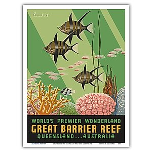 Great Barrier Reef - Queensland Australia - World's Premier Wonderland - Vintage Travel Poster by Noel Pasco Lambert c.1936 - Master Art Print (Unframed) 9in x 12in
