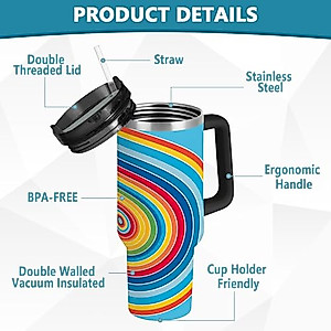 FRCSDIY Colored Circle Insulated Tumbler with Handle and Straw Lid,40oz Leakproof Stainless Steel Cup BPA-Free Water Bottle